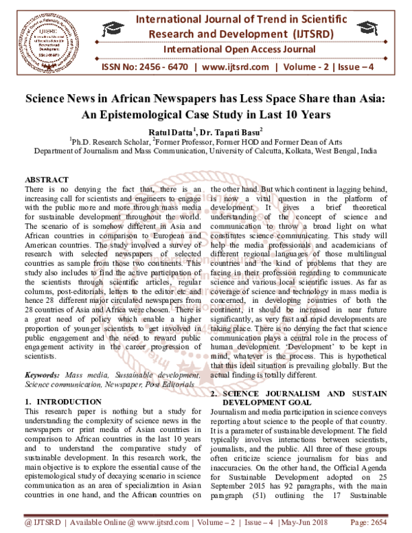 (PDF) Science News in African Newspapers has Less Space Share than Asia ...