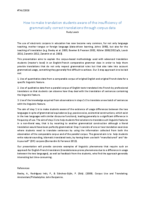 (PDF) How to make translation students aware of the insufficiency of ...