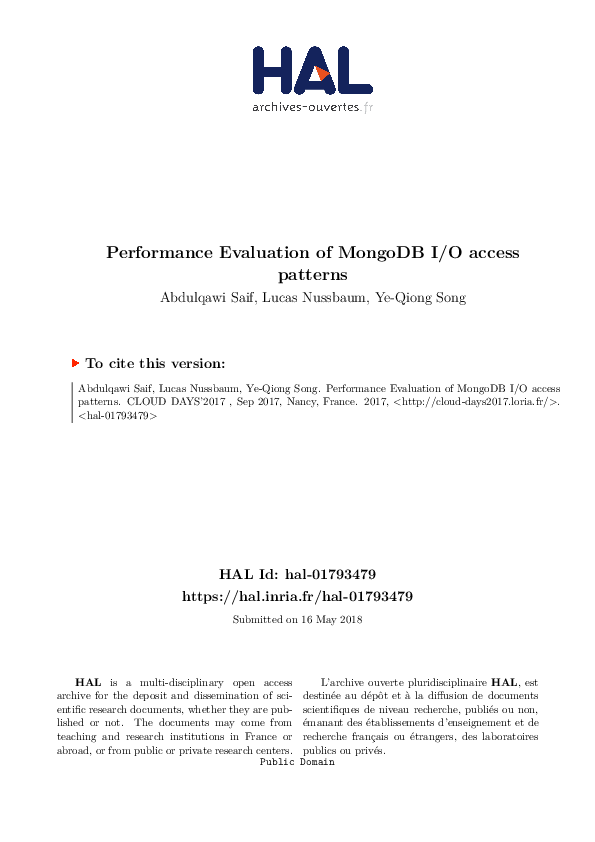 (PDF) Performance Evaluation of MongoDB I/O access patterns