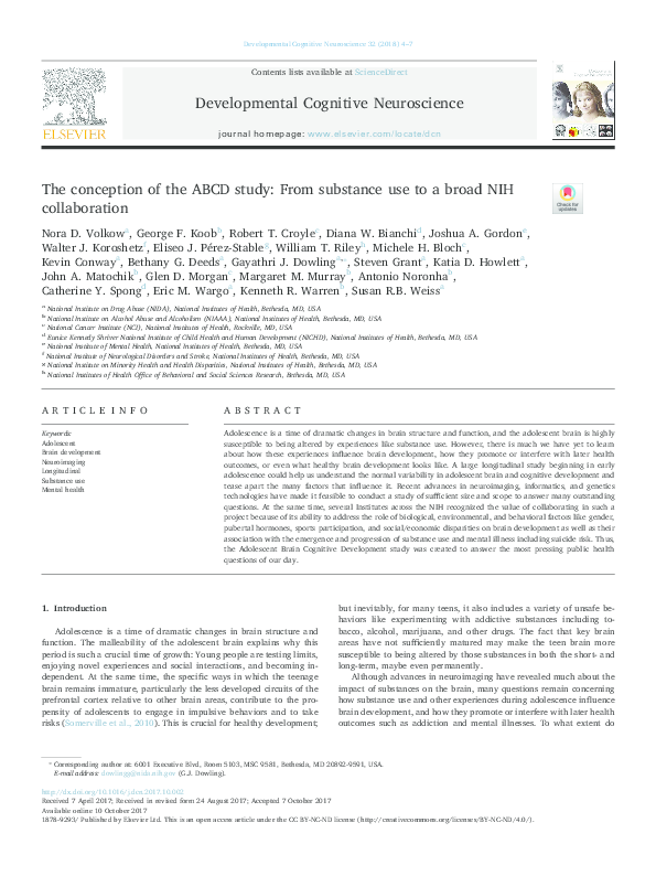 (PDF) The conception of the ABCD study: From substance use to a broad ...
