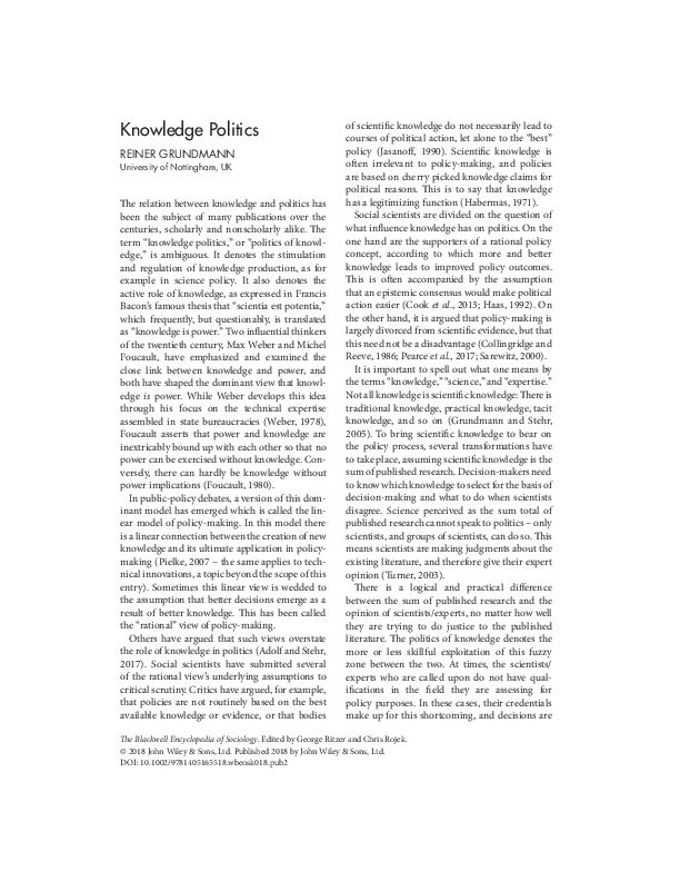 (PDF) Knowledge Politics