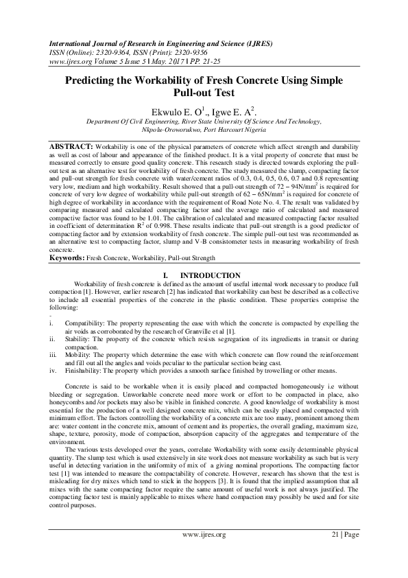 (PDF) Predicting the Workability of Fresh Concrete Using Simple Pull ...