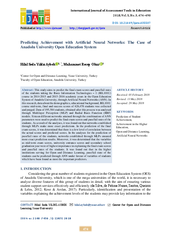 Pdf Predicting Achievement With Artificial Neural Networks The Case