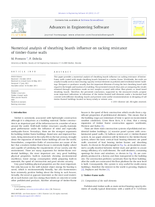 (PDF) Numerical analysis of sheathing boards influence on racking ...