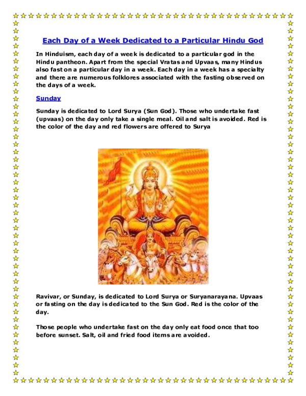 Hindu Gods Days Of The Week