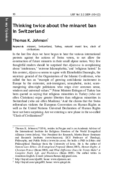 (PDF) Thinking twice about the minaret ban in Switzerland