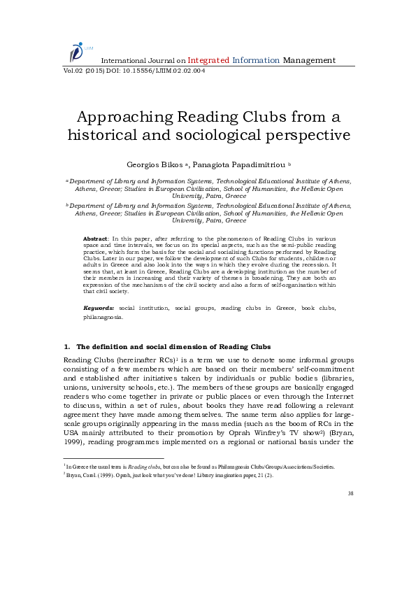 (PDF) Approaching Reading Clubs from a Historical and Sociological ...