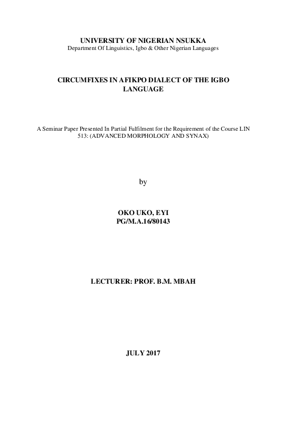 (DOC) CIRCUMFIXES IN AFIKPO DIALECT OF THE IGBO LANGUAGE