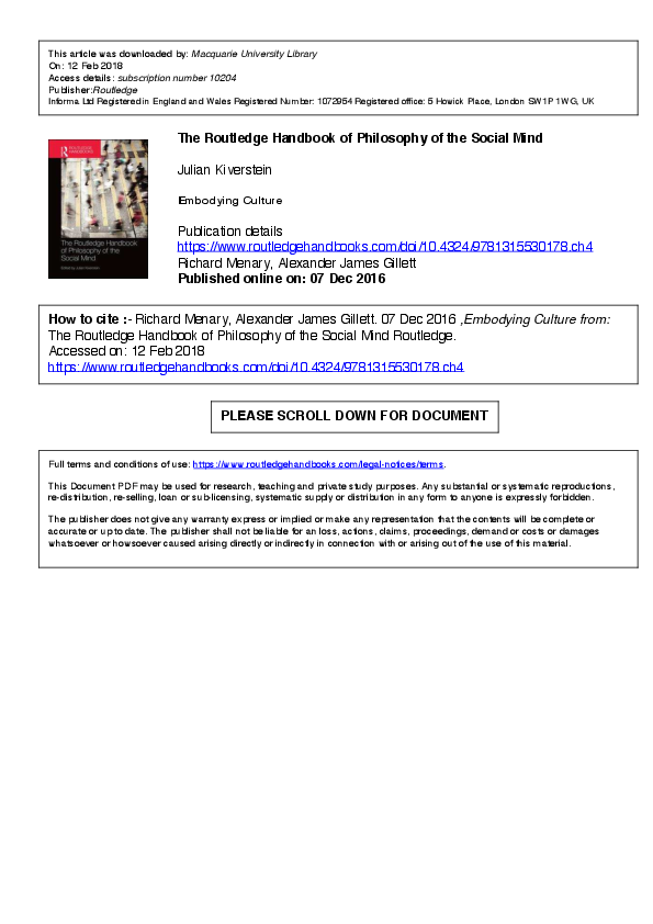 (PDF) Embodying Culture: Integrated Cognitive Systems and Cultural ...