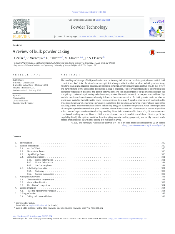(PDF) A review of bulk powder caking