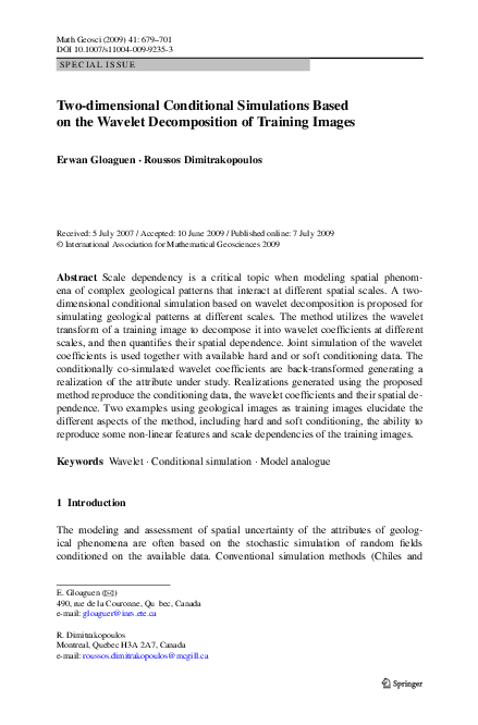(PDF) Two-Dimensional Conditional Simulations Based on the Wavelet Decomposition of Training Images