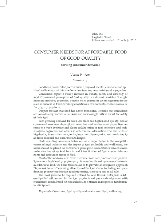 (PDF) CONSUMER NEEDS FOR AFFORDABLE FOOD OF GOOD QUALITY Serving ...