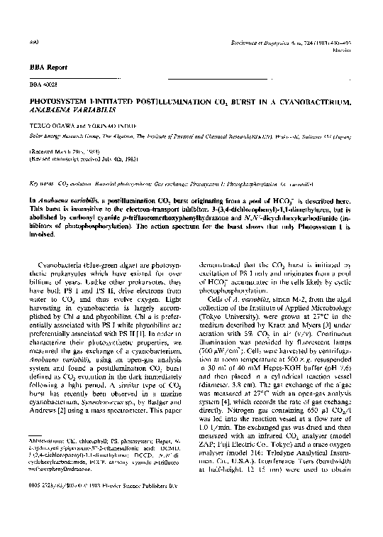 (PDF) Photosystem I-initiated postillumination CO2 burst in a ...