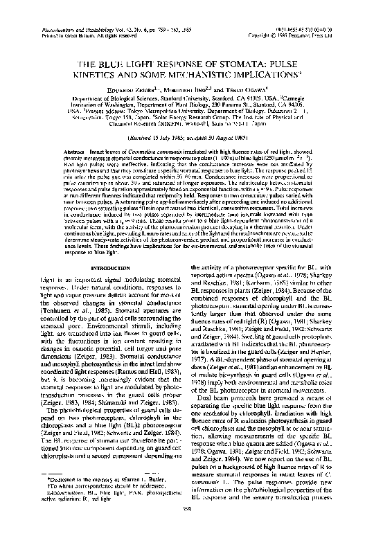 (PDF) The Blue Light Response of Stomata: Pulse Kinetics and Some ...
