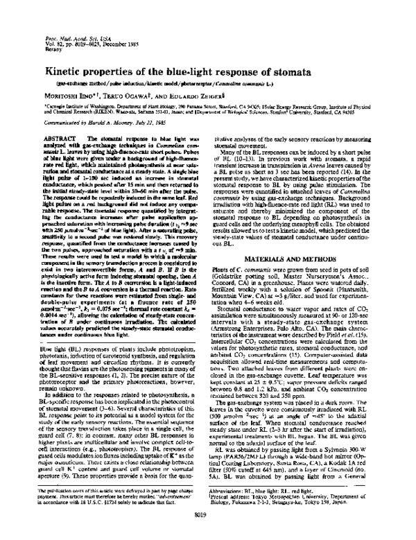 (PDF) Kinetic properties of the blue-light response of stomata