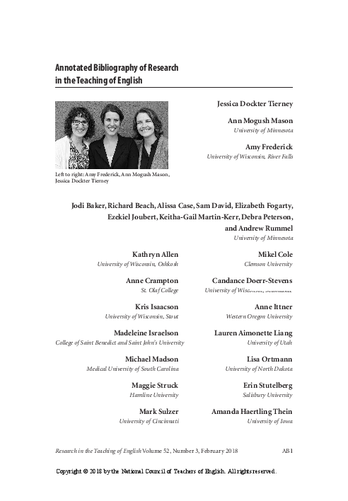 (PDF) 2017 Annotated Bibliography of Research in the Teaching of English