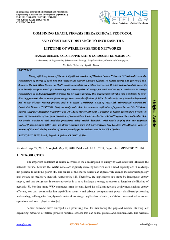 Pdf Combining Leach Pegasis Hierarchical Protocol And Constraint