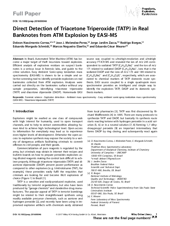 (PDF) Direct Detection of Triacetone Triperoxide (TATP) in Real ...