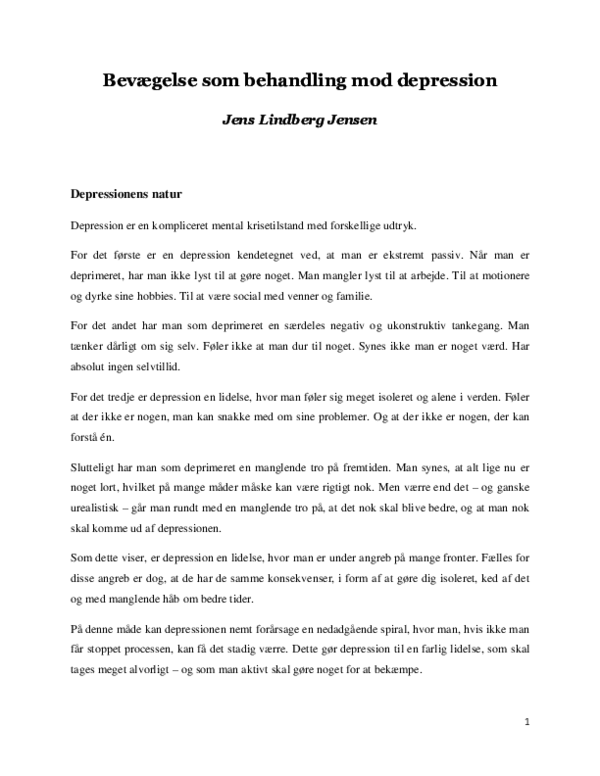 (PDF) Bevægelse som behandling mod depression