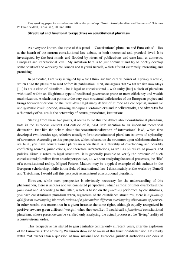 (PDF) Structural and functional perspectives on constitutional pluralism