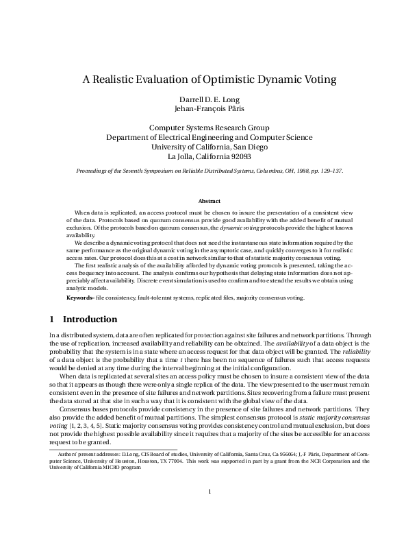 (PDF) A Realistic Evaluation of Optimistic Dynamic Voting