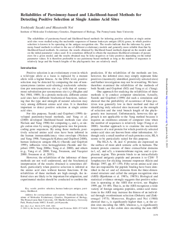 Pdf Reliabilities Of Parsimony Based And Likelihood Based Methods For Detecting Positive