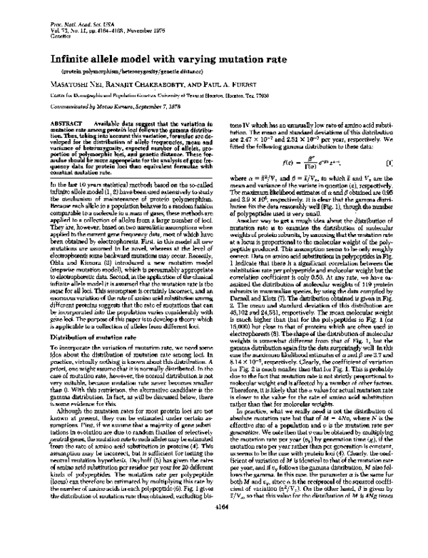 (PDF) Infinite allele model with varying mutation rate