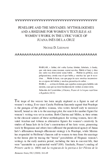 (PDF) Penelope and the Minyades: Mythologemes and a Rhizome for Women’s ...