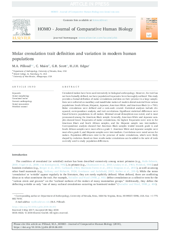 (PDF) Molar crenulation trait definition and variation in modern human ...