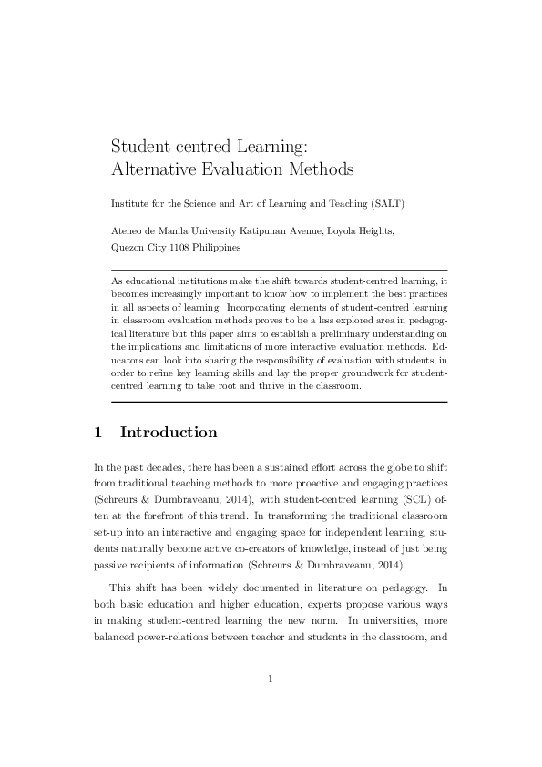 (PDF) Student centred Learning Alternative Evaluation Methods