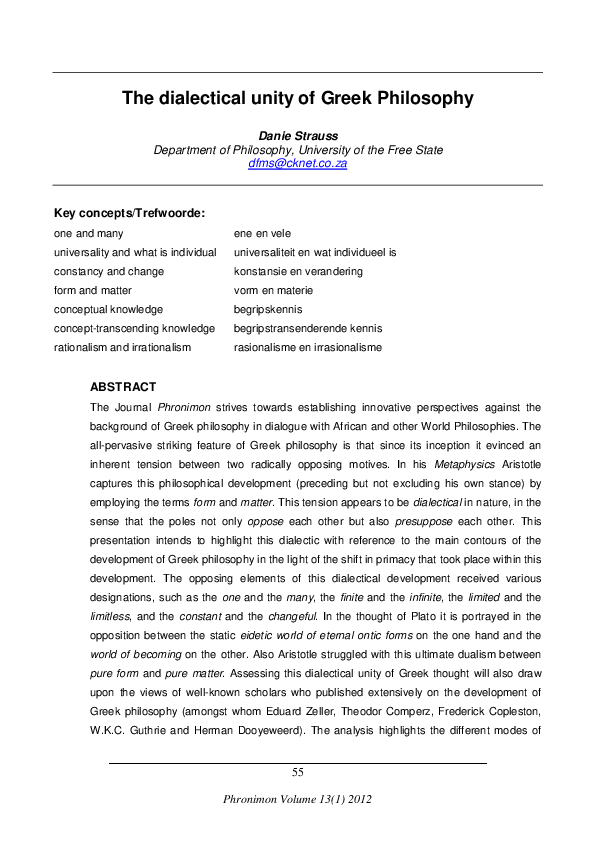 (PDF) The dialectical unity of Greek Philosophy