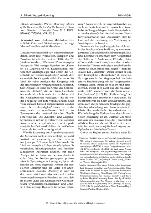 (PDF) REVIEW on Etkind, Alexander: Warped Mourning. Stories of the ...