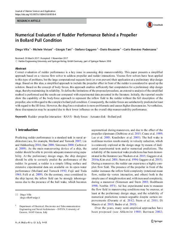(PDF) Numerical Evaluation of Rudder Performance Behind a Propeller in ...