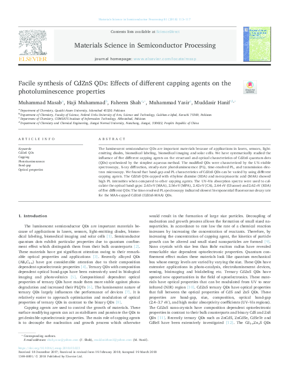 (PDF) CdZnS QDs: Impact of Capping Agents on PL (PDF) CdZnS QDs: Impact of Capping Agents on PL