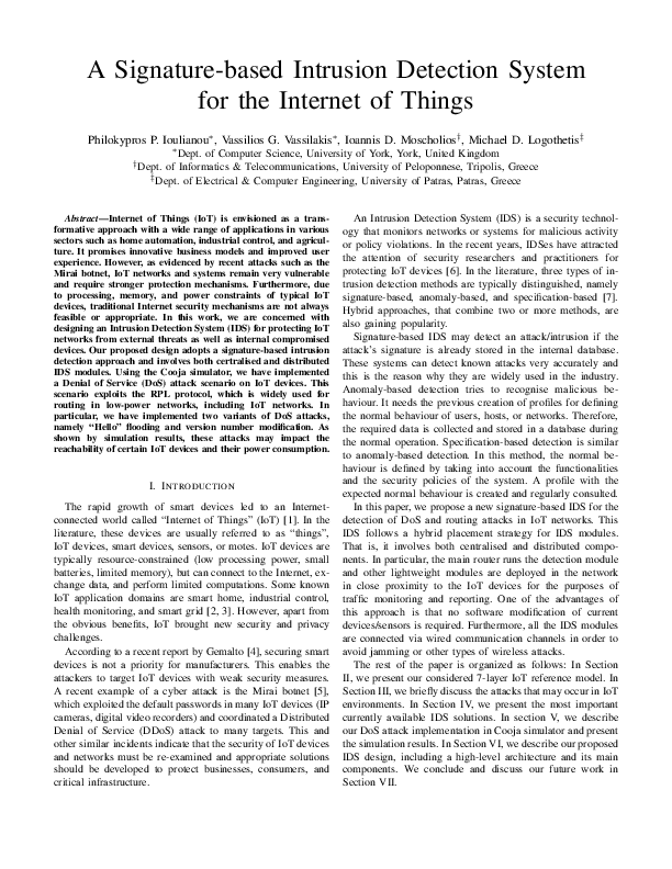Pdf A Signature Based Intrusion Detection System For The Internet Of