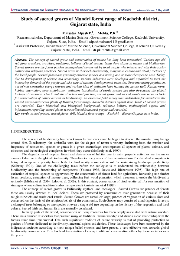(PDF) Study of sacred groves of Mandvi forest range of Kachchh district ...