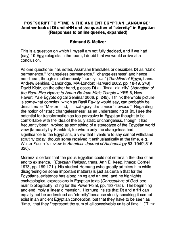 (PDF) POSTSCRIPT TO "TIME IN THE ANCIENT EGYPTIAN LANGUAGE": Another ...