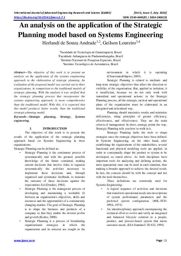 (PDF) An analysis on the application of the Strategic Planning model ...