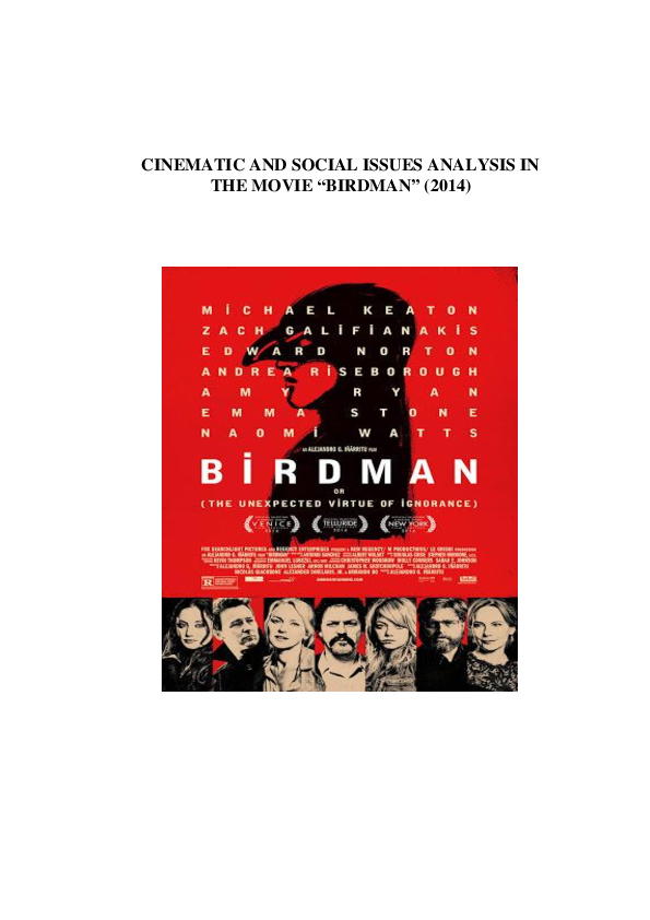 PDF Cinematic And Social Issues Analysis In Movie Birdman 2014 Erviyana Jelita Academia.edu
