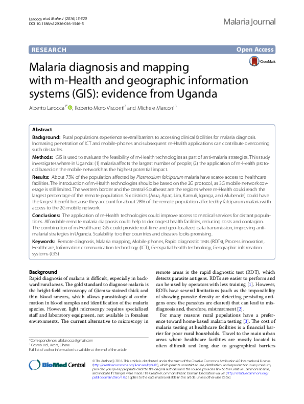 (PDF) Malaria diagnosis and mapping with m-Health and geographic information systems (GIS ...