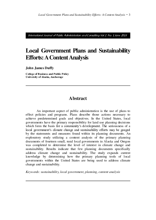 (PDF) Local Government Plans and Sustainability Efforts: A Content ...