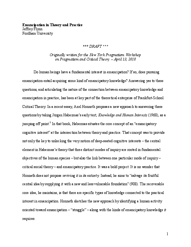 (PDF) Emancipation in Theory and Practice