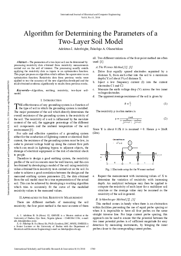 (PDF) Algorithm for Determining the Parameters of a Two-Layer Soil Model