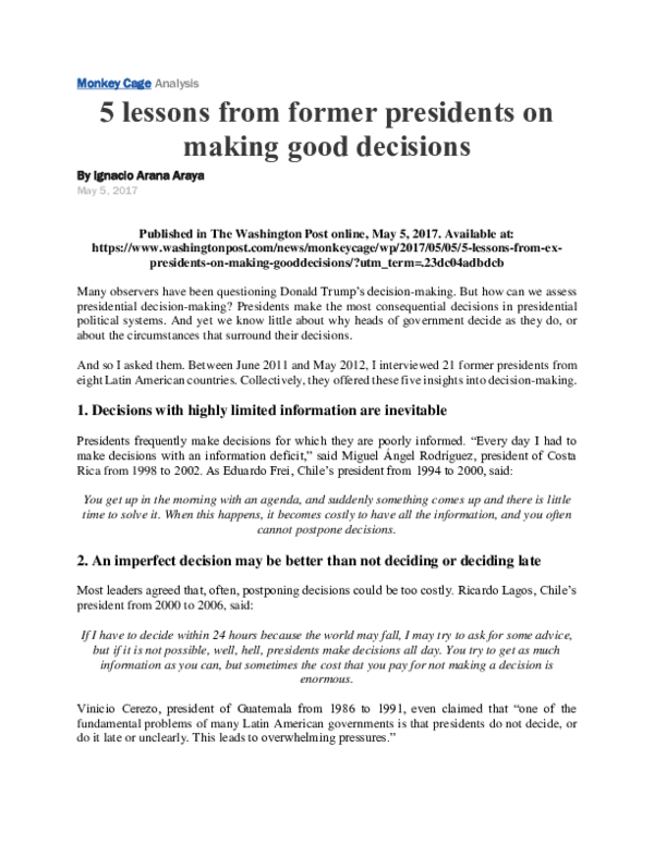 (PDF) 5 lessons from former presidents on making good decisions
