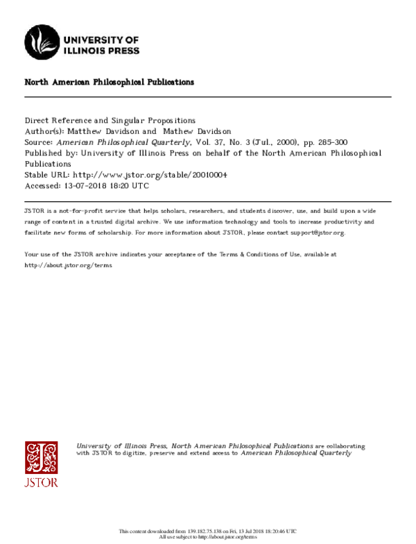 (PDF) Direct Reference and Singular Propositions