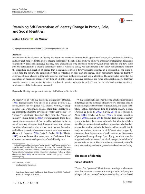 (PDF) Examining Self-Perceptions of Identity Change in Person, Role ...