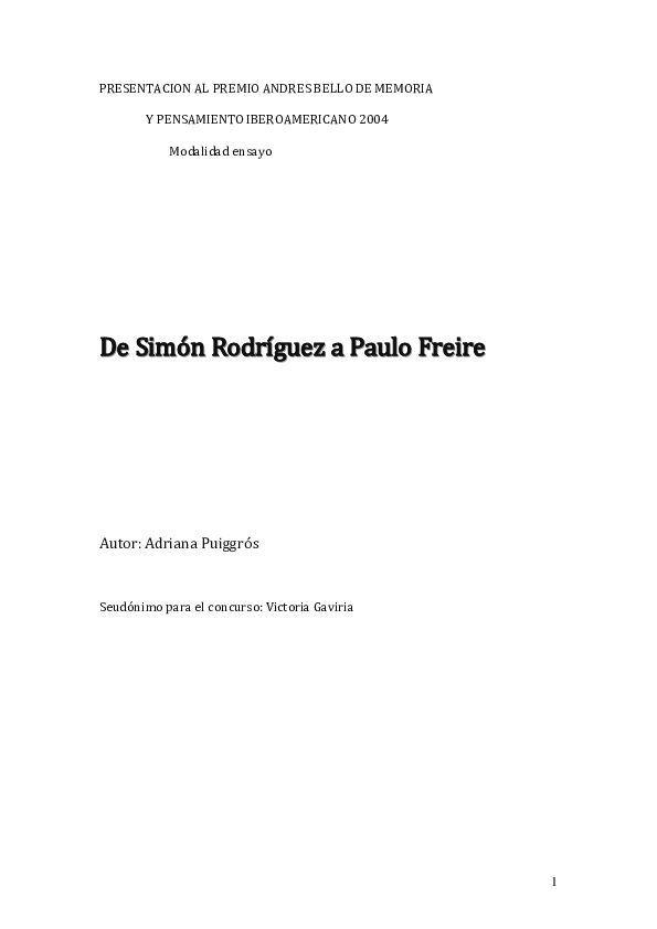 (PDF) De simon rodriguez a Paulo Freire, Adriana Puiggrós