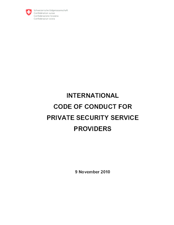 (PDF) INTERNATIONAL CODE OF CONDUCT FOR PRIVATE SECURITY SERVICE PROVIDERS