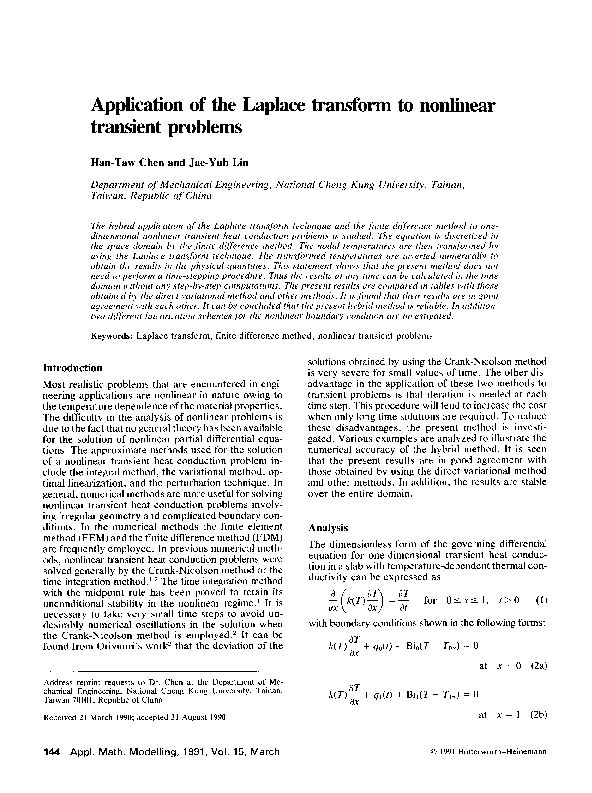 Pdf Application Of The Laplace Transform To Nonlinear Transient Problems