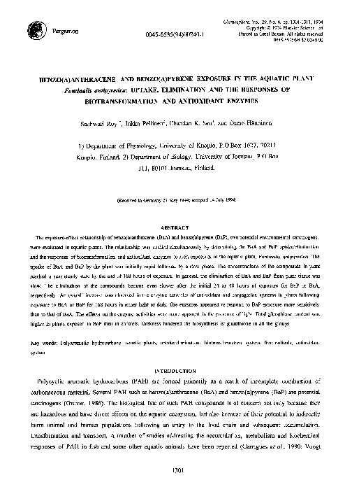 (PDF) Benzo(a)anthracene and benzo(a)pyrene exposure in the aquatic plant Fontinalis ...
